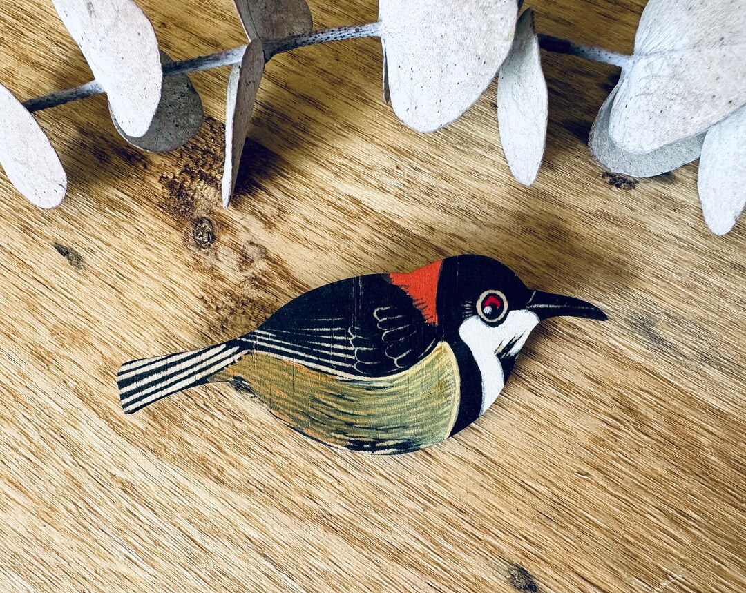 European Spinebill Pine Ply Handmade Tasmania Print Bird Pigment Pin ...