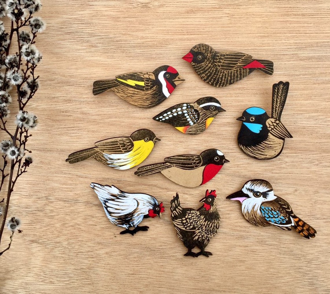 Black Hen Chicken Chook Bird Whimsical Hand Print Pigment Pin Brooch ...