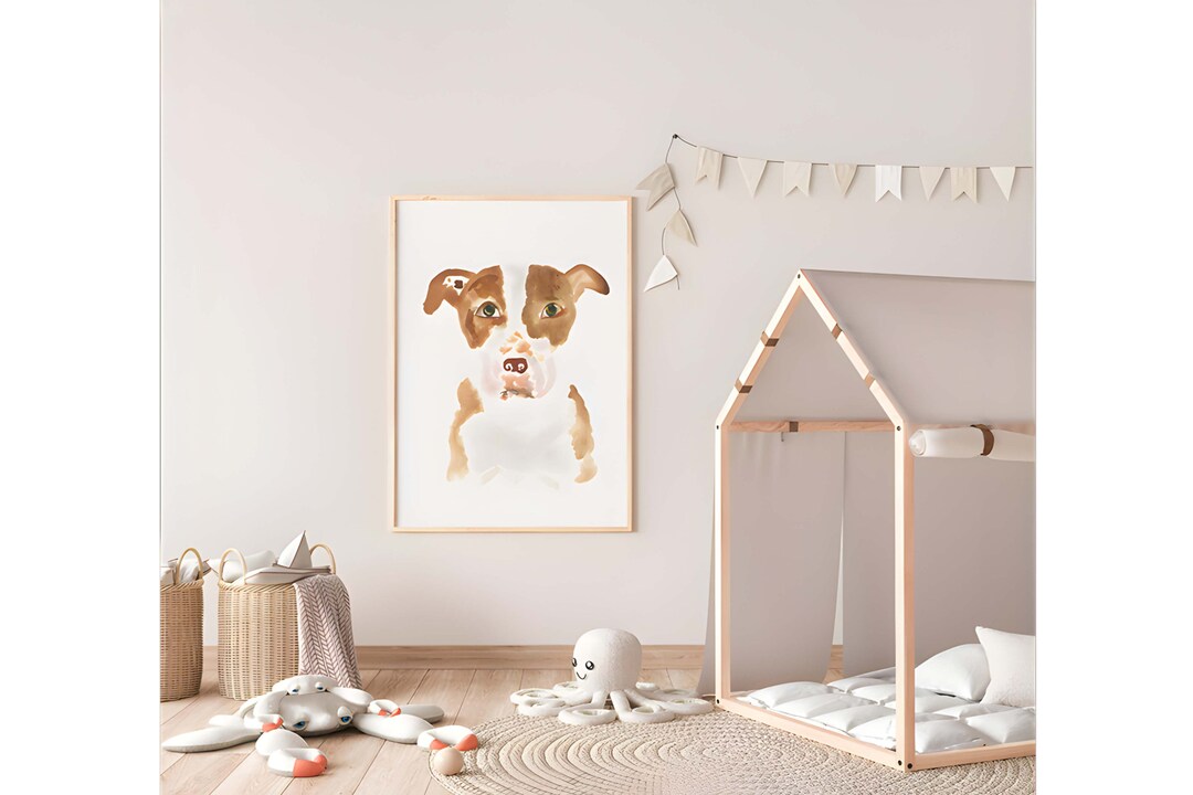 Puppy Nursery Art Pitbull Painting Watercolor Puppy Theme Nursery Puppy ...