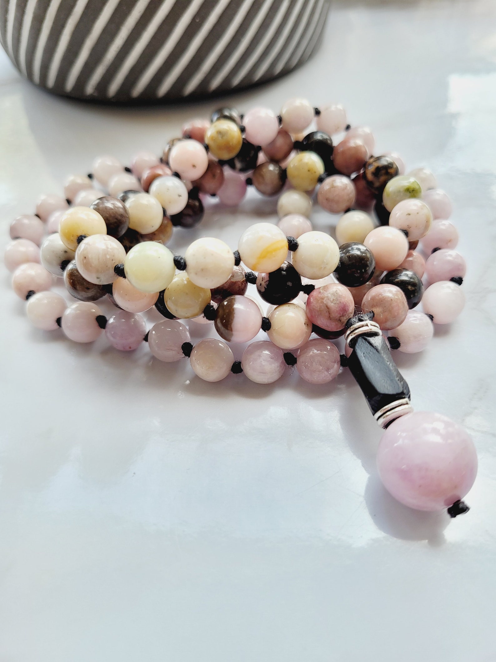 Love Yourself Mala, Pink Opal Mala, Kunzite Mala, Rhodonite Necklace ...