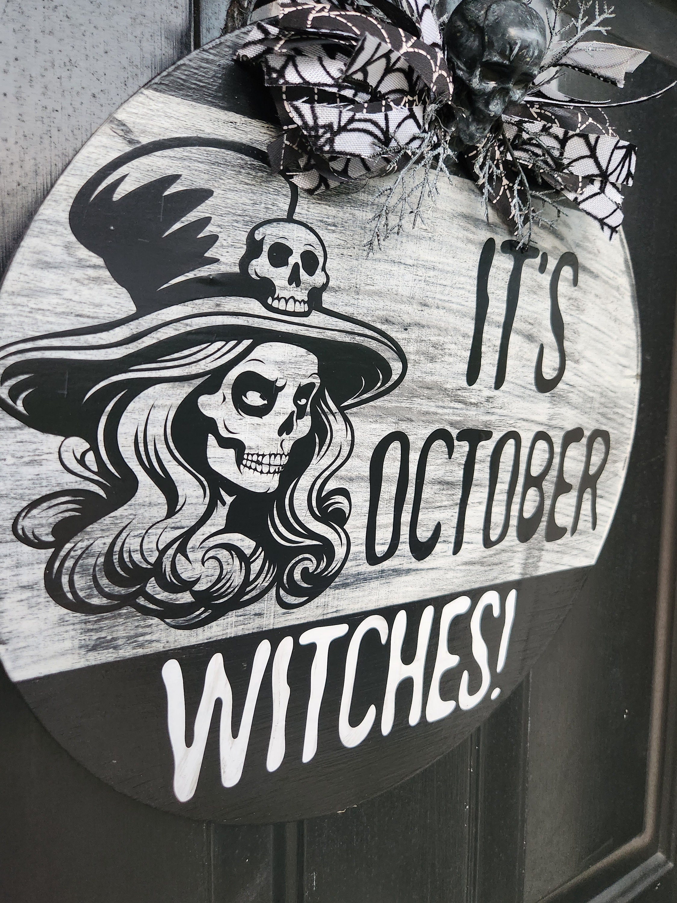 Front Door Sign, Halloween, Home Decor., Wreath, It's October Witches ...