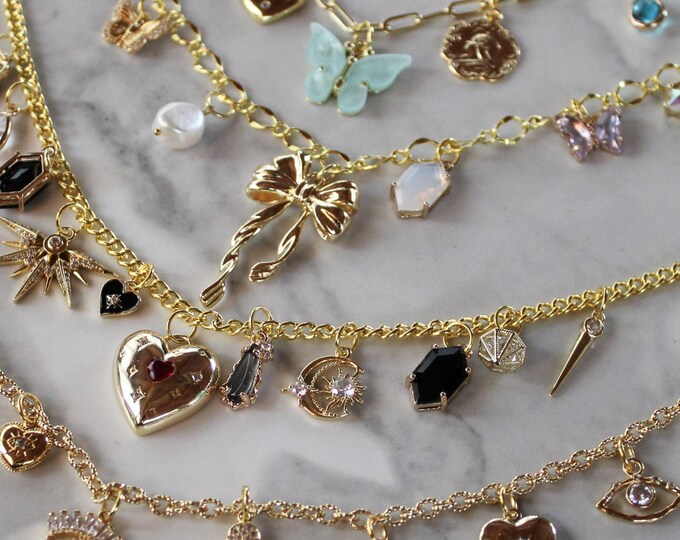 Build Your Own Custom Charm Necklace, Gold Charm Necklace, Customizable ...
