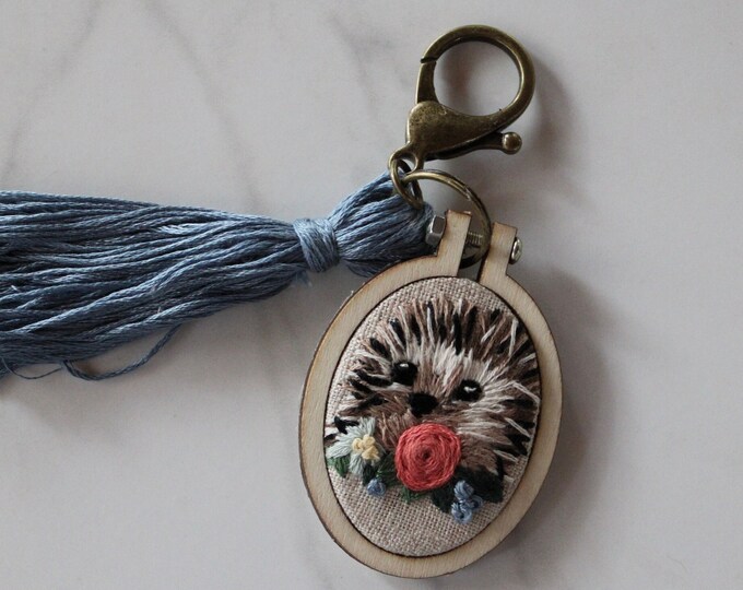 Hedgehog Keychain, Hedgehog, Hedgehog Embroidery, Embroidered Keychain ...