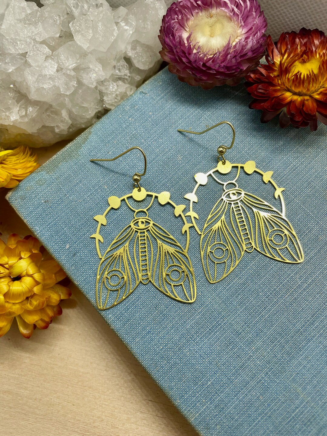 Moth Earrings, Gold Earrings, Moth Jewelry, Luna Moth Earrings, Night ...