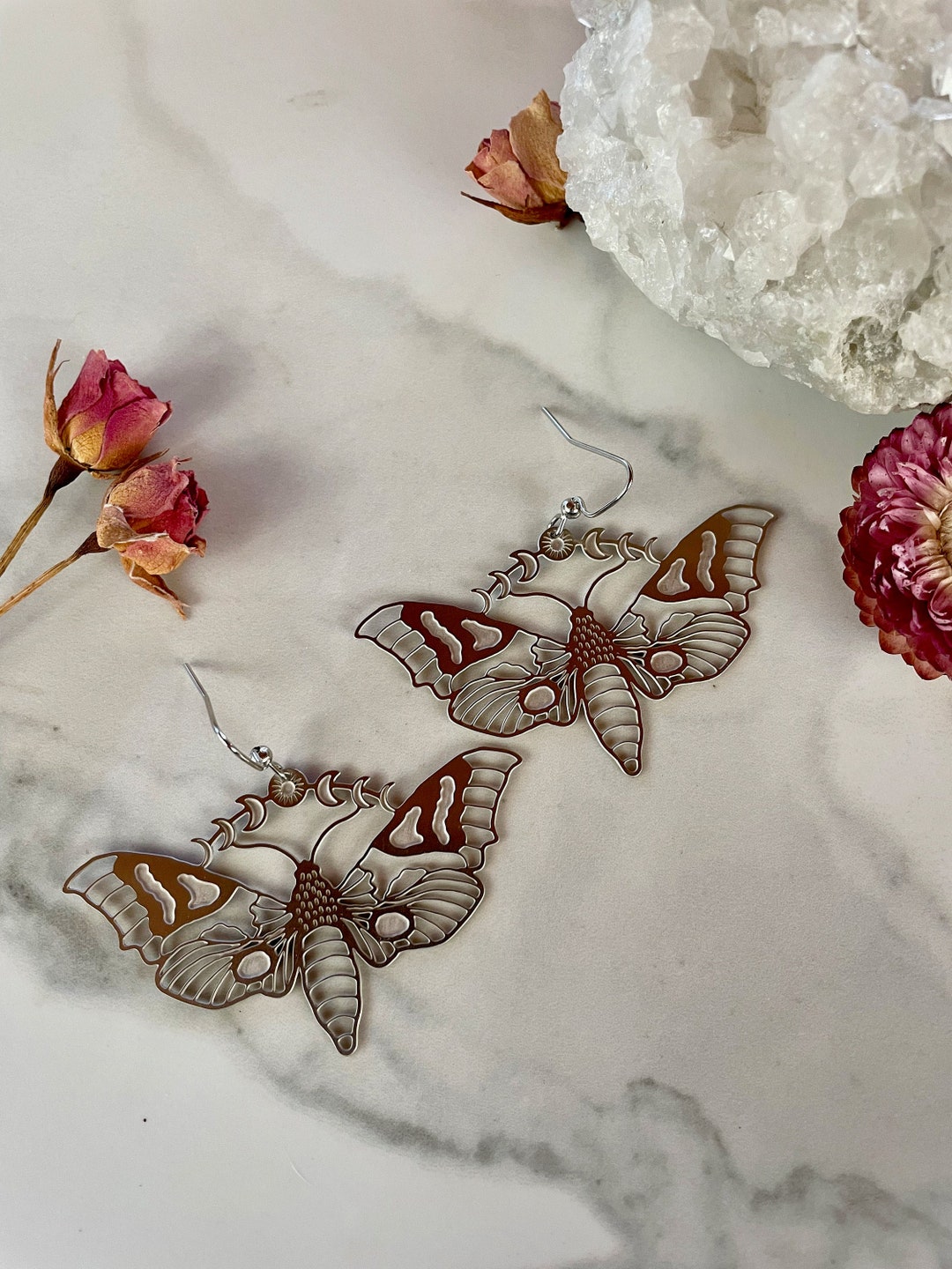 Silver Moth Earrings, Laser Cut Jewelry, Earrings, Dangle Earrings ...