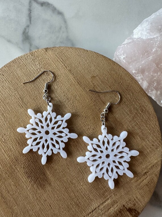 White snowflake earrings store