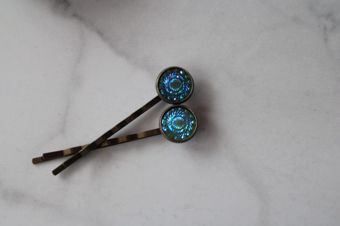 Blue Swirl Hair Pins, Bronze Hair Pins, Hair Accessory, Blue Bobby Pin ...