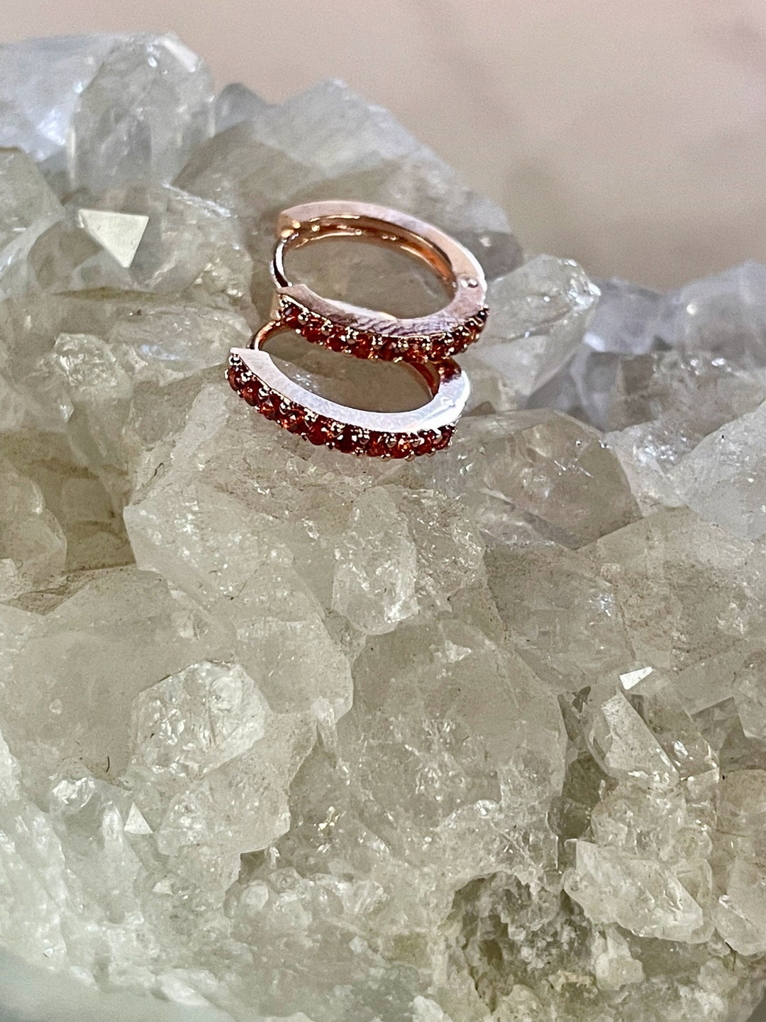 Garnet Huggie Earrings, Rose Gold Earrings, Bridesmaid Earring, Gift ...