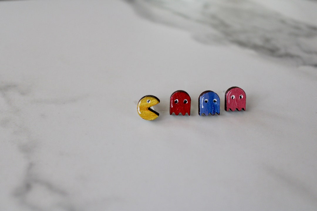 Pac Man Earrings, Hand Painted Pacman Earrings, Pac Man Jewelry, Gift ...