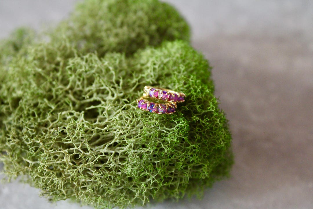 Purple Violet Opal Huggies, Gold Huggies, Small Hoop Earrings, Opal ...