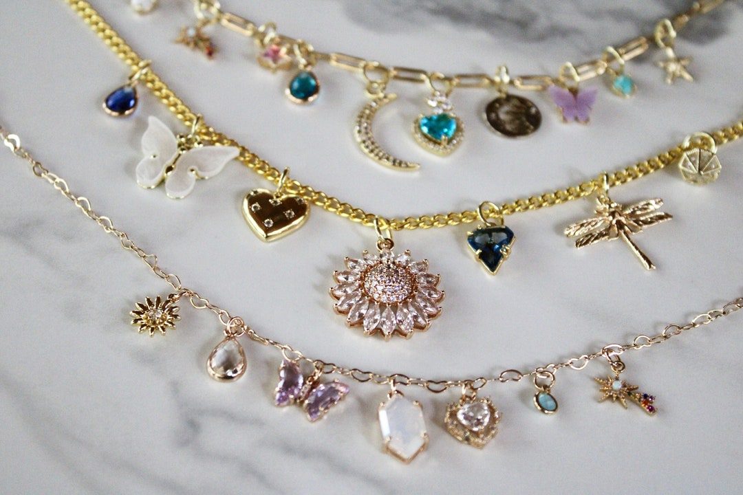 Build Your Own Custom Charm Necklace, Gold Charm Necklace, Customizable ...