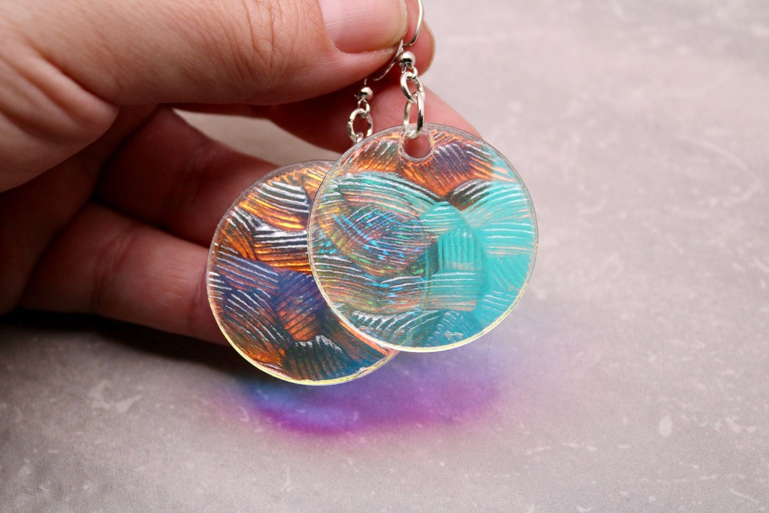 Holographic Circle Earrings, Zenon, Gift, Gift for Her, Circle Earrings ...