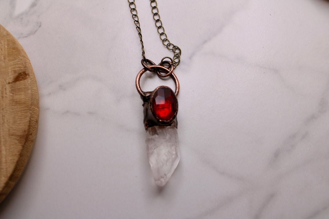 Quartz Statement Necklace, Ruby Red Necklace, Jewelry, Gift, Gift for ...