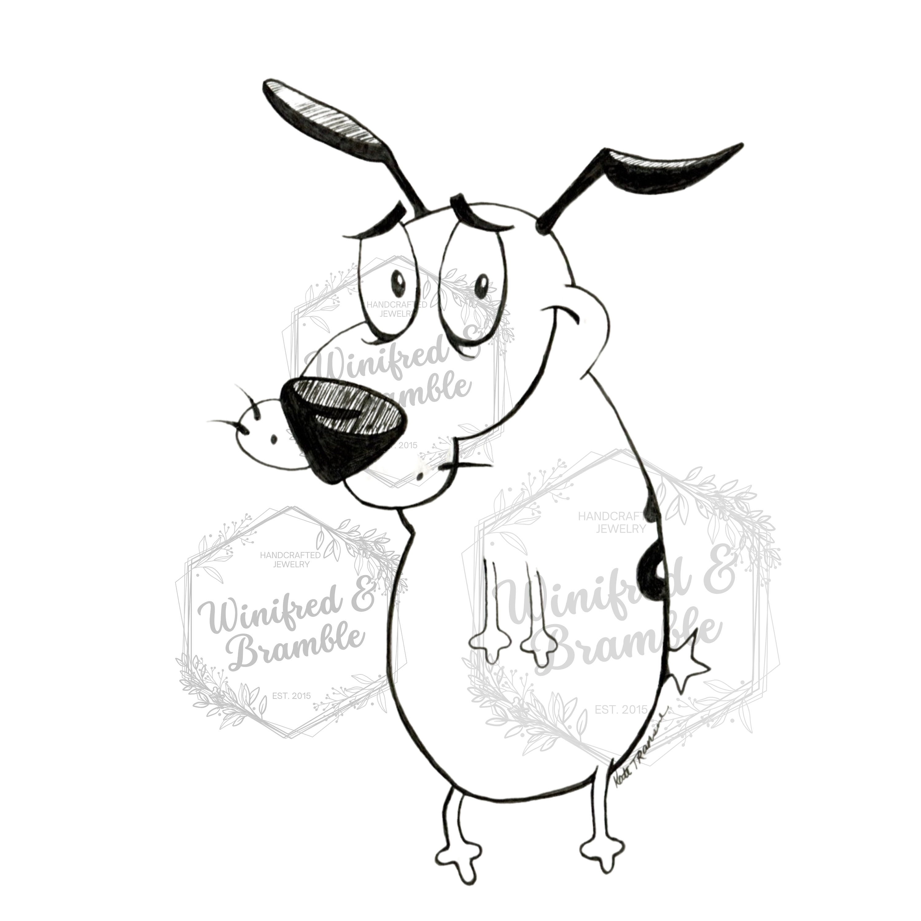 Cartoon Line Drawing, Courage Drawing, Cartoon Dog Drawing, Ink Drawing ...