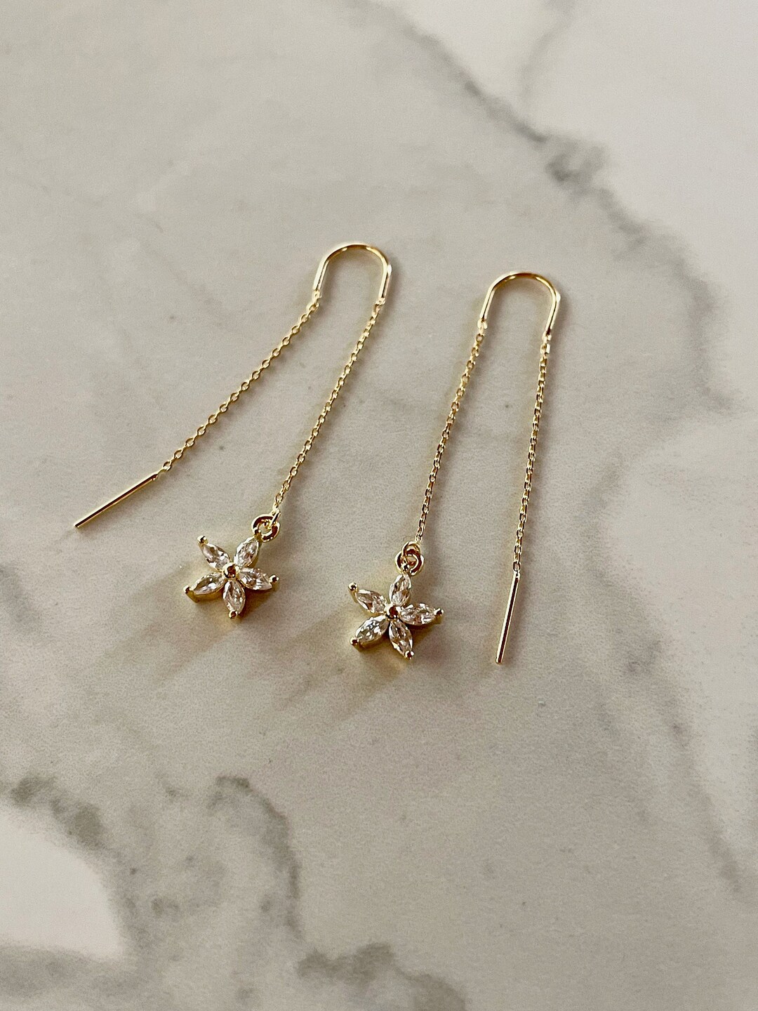 Gold Threader Earrings, Flower Earring, Gold Earrings, Threader ...
