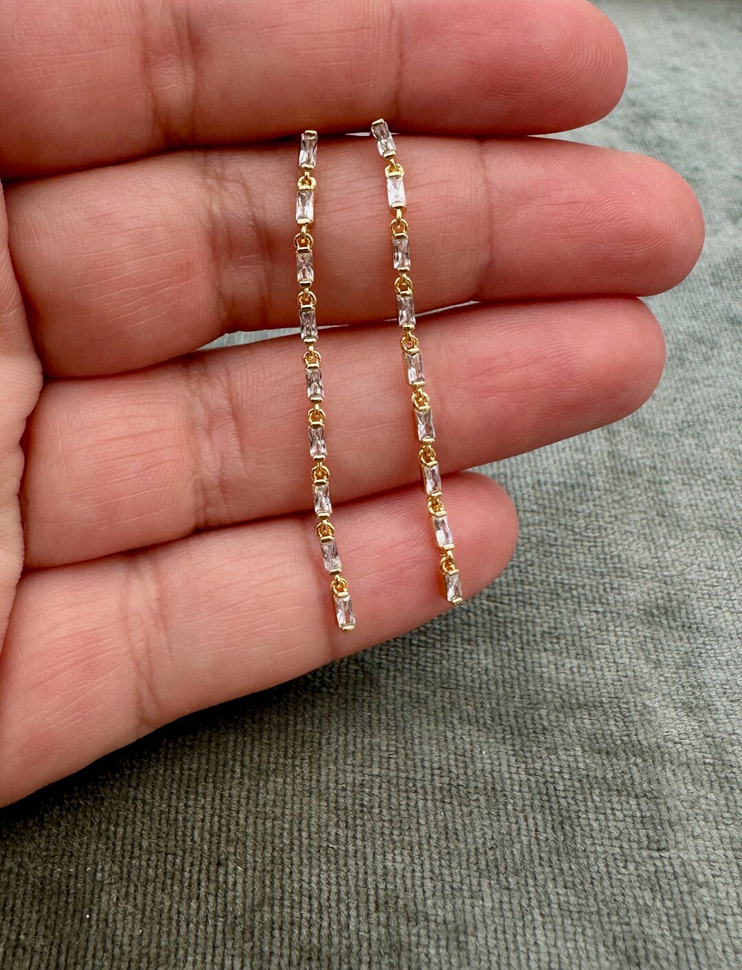 Delicate Gold Chain Earring, Waterfall Earring, Gold Earring ...