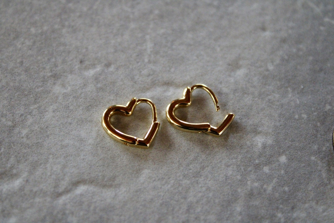 Gold Heart Hoops, Gold Hoop Earrings, Gift, Gift for Her ...