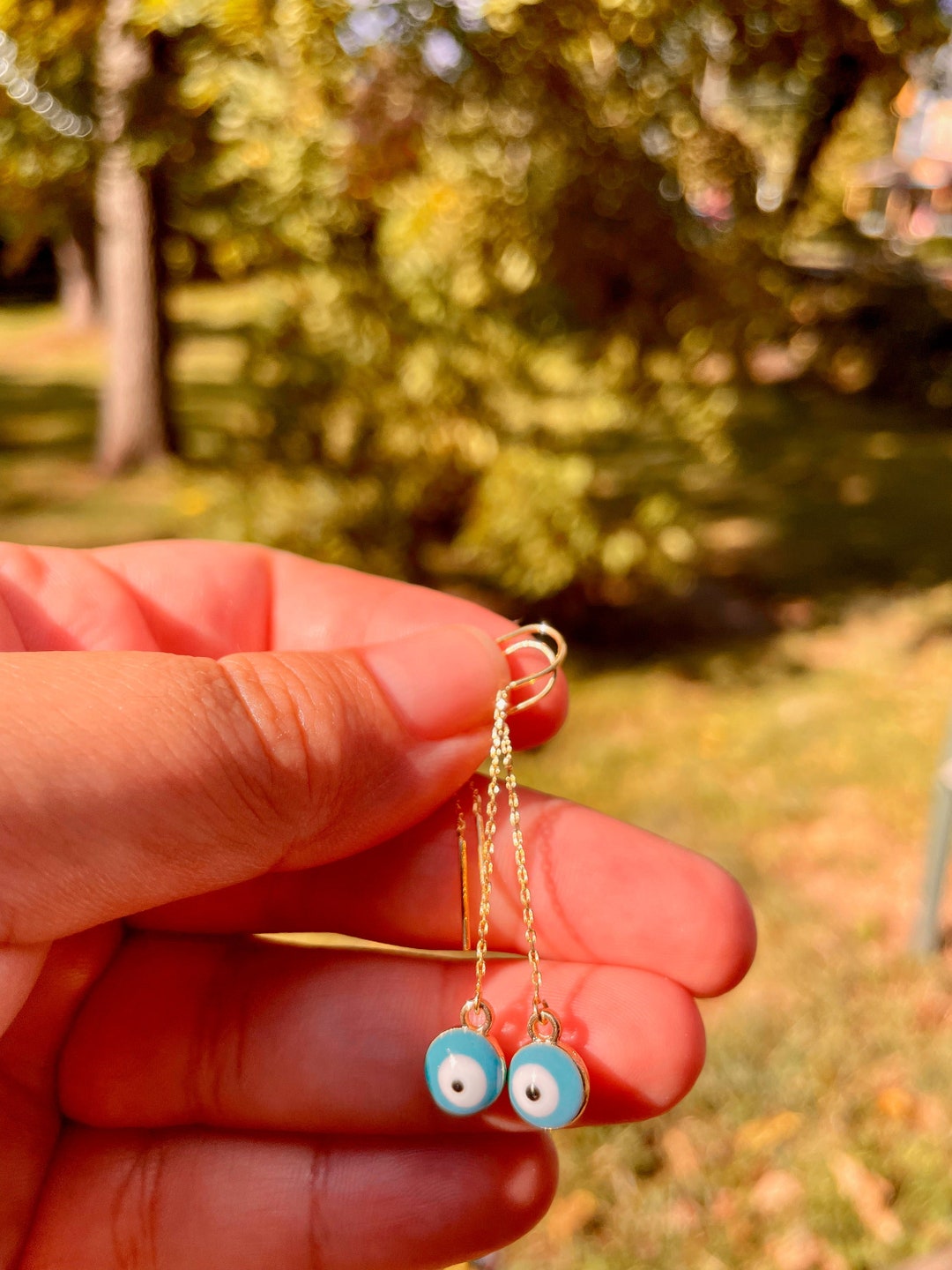 Gold Evil Eye Threader Earrings, Evil Eye Jewelry, Threader Earrings ...
