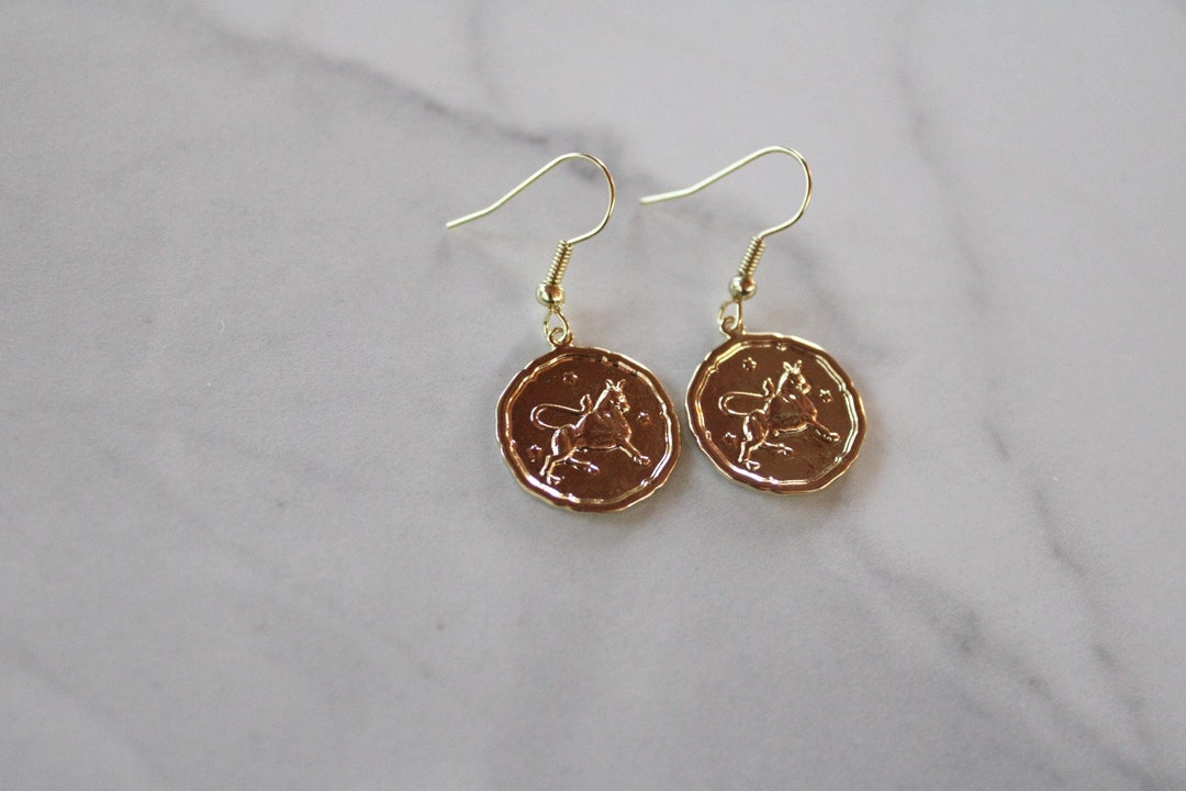 Taurus Charm Earrings, Gold Taurus Earrings, Zodiac Sign, Zodiac ...