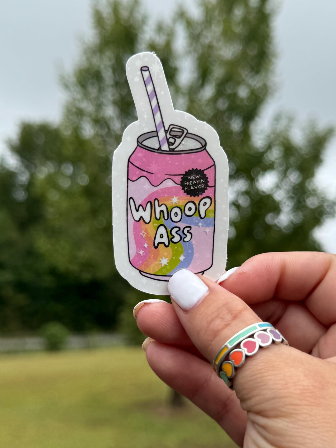 Can of Whoop Ass I Rainbow Print Sticker I Funny Sticker I Water ...