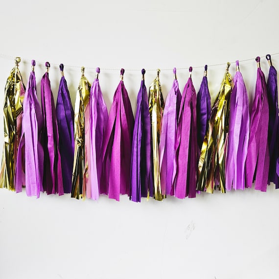 Purple and Gold Paper Tassels Bachelorette Party Tassel Garland Mardi Gras Theme Tassels NOLA Party Tassels New Orleans Theme Tassels Etsy