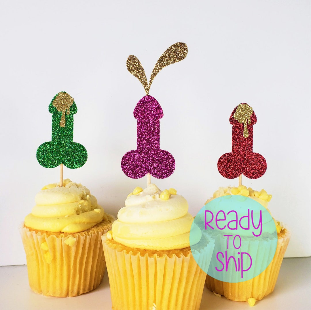 Bachelorette Party Penis Cupcake Toppers, 2" Penis Cupcake Picks, Little Squirts Penis Cupcake ...