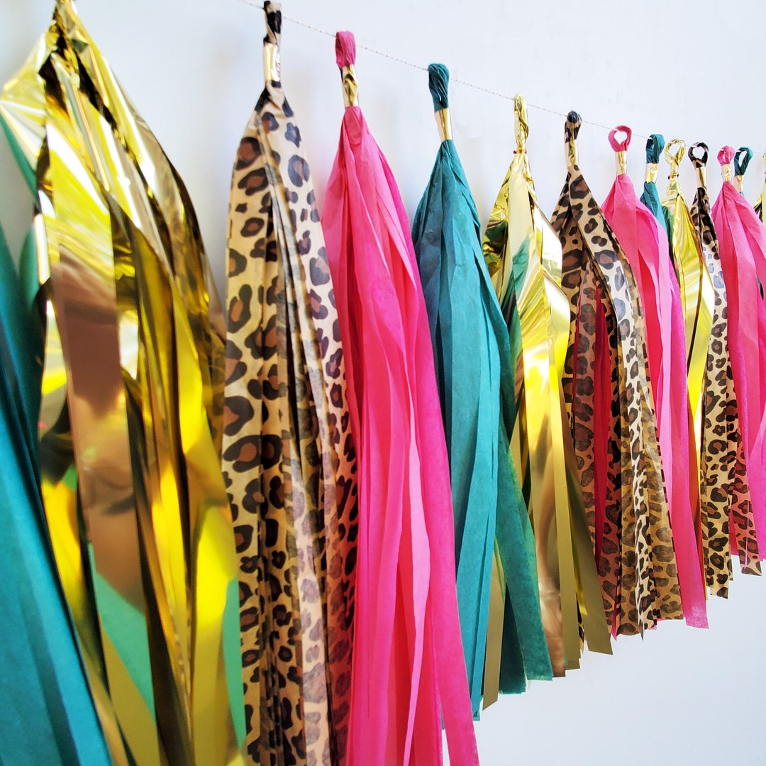 Leopard Print Paper Tassel Garland: Teal, Pink & Gold Party Decor - Etsy