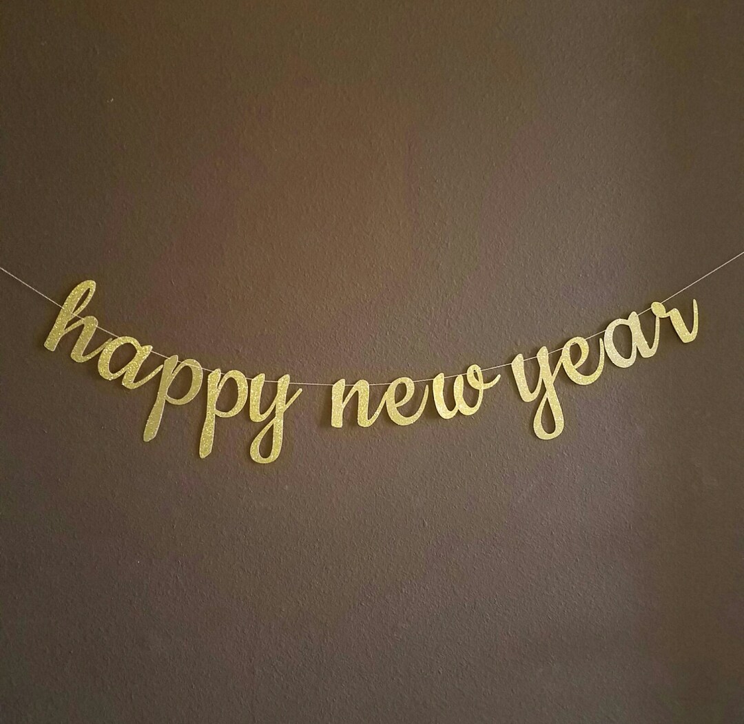 Happy New Year Cursive Gold Glitter Banner New Year's Eve Party Decor ...