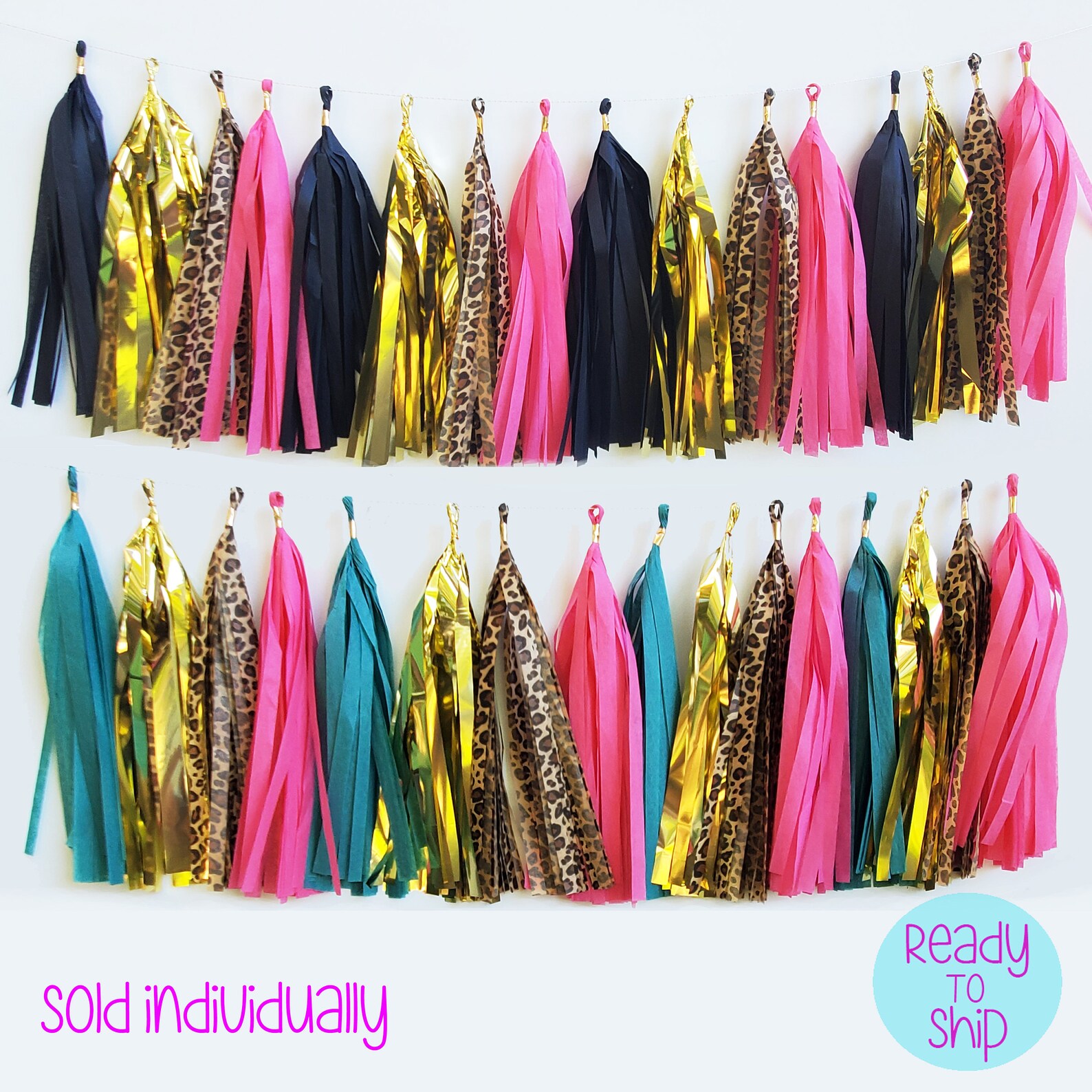 Leopard Print Paper Tassel Garland Teal Pink Gold Tassels - Etsy
