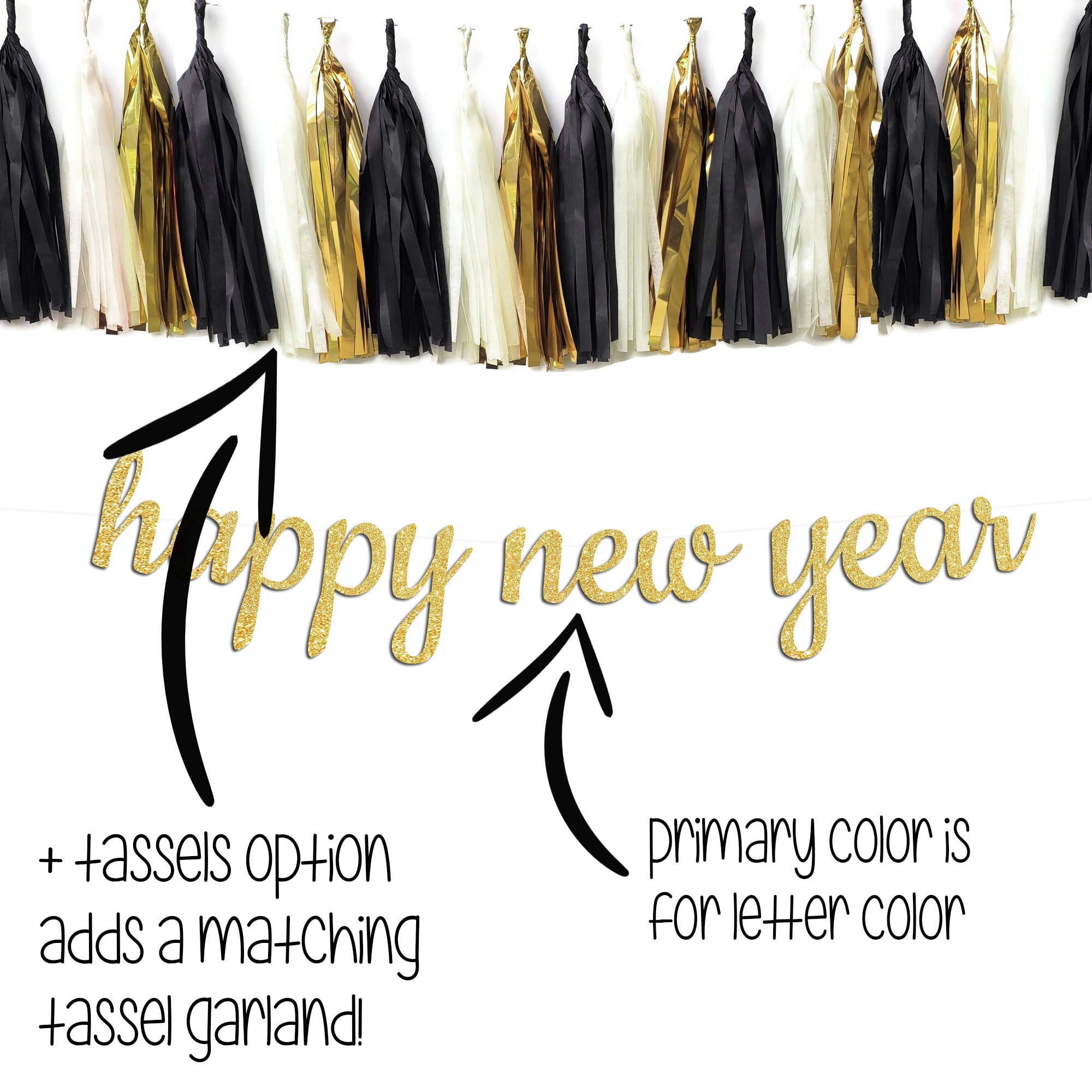 Happy New Year Cursive Gold Glitter Banner New Year's Eve | Etsy