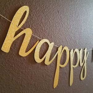 Happy New Year Cursive Gold Glitter Banner New Year's Eve Party Decor ...
