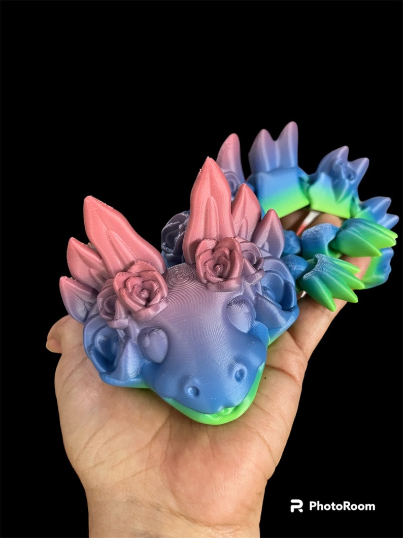 Articulated Rose and Sleepy Axolotl 3D Printed in Rainbow PLA Filament ...