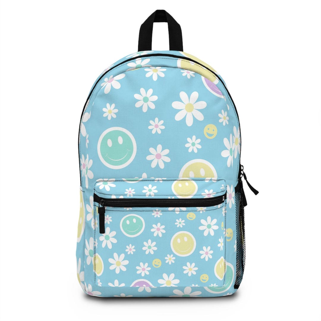 Daisy Smiley Backpack, Floral Backpack, Smiley Face Backpack, Cute ...