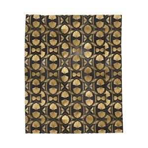 Luxurious Art Deco Style Blanket, Black and Gold Patterned Throw ...