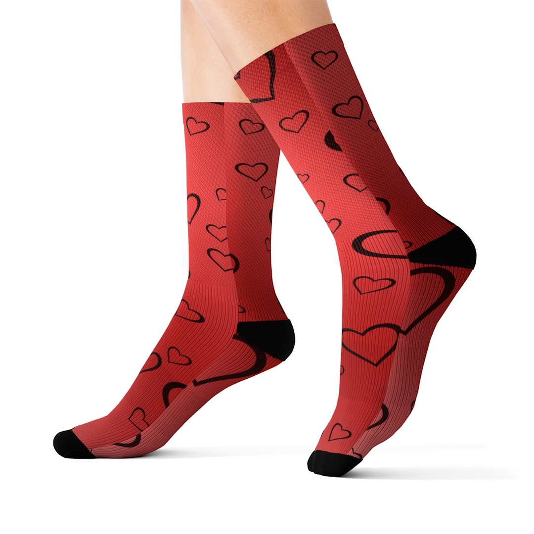 Red Heart Valentine's Day Socks, Cute Cool Fun Sublimation Socks, Cozy ...