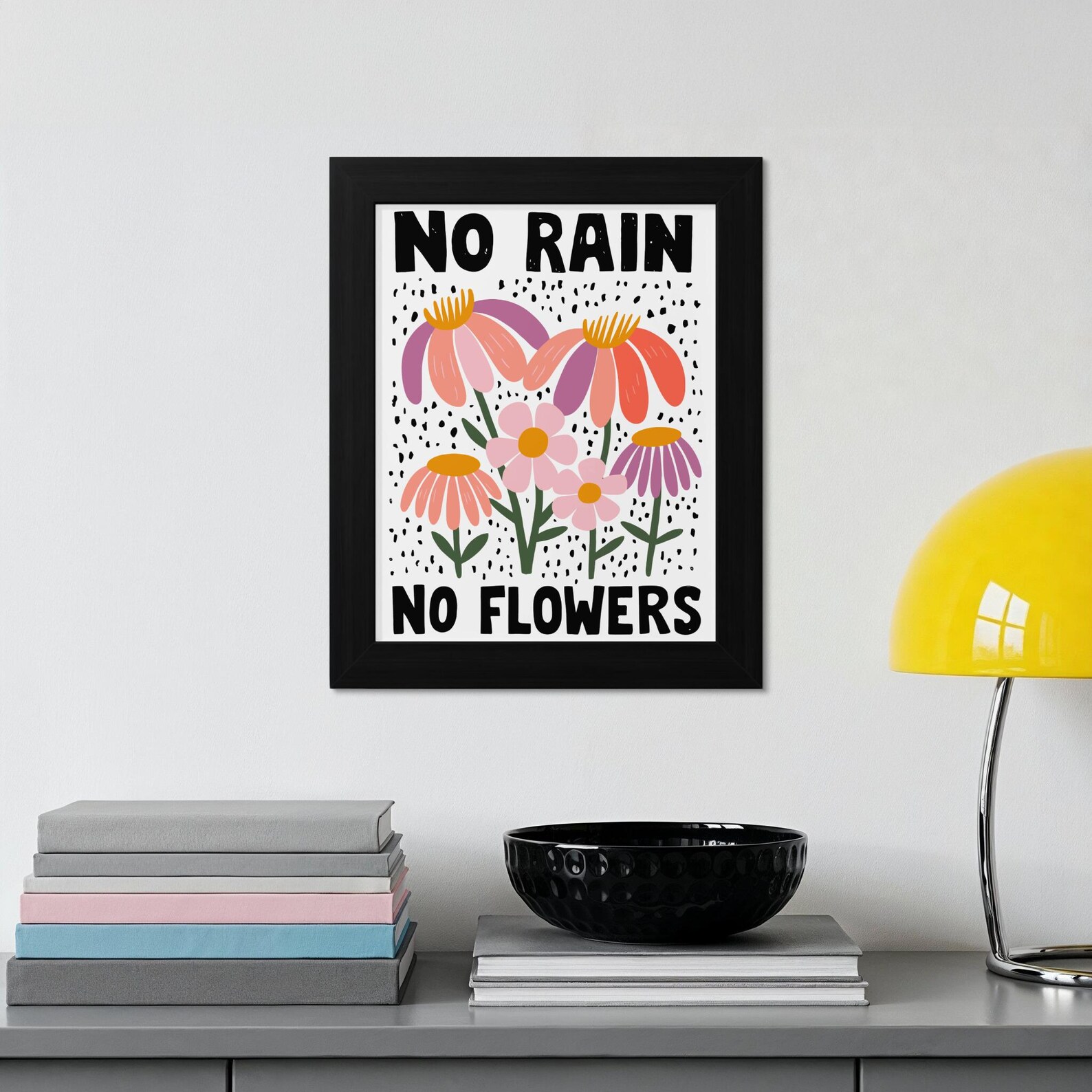 Boho Floral Wall Art Print Quote: No Rain No Flowers - Dopamine Decor ...