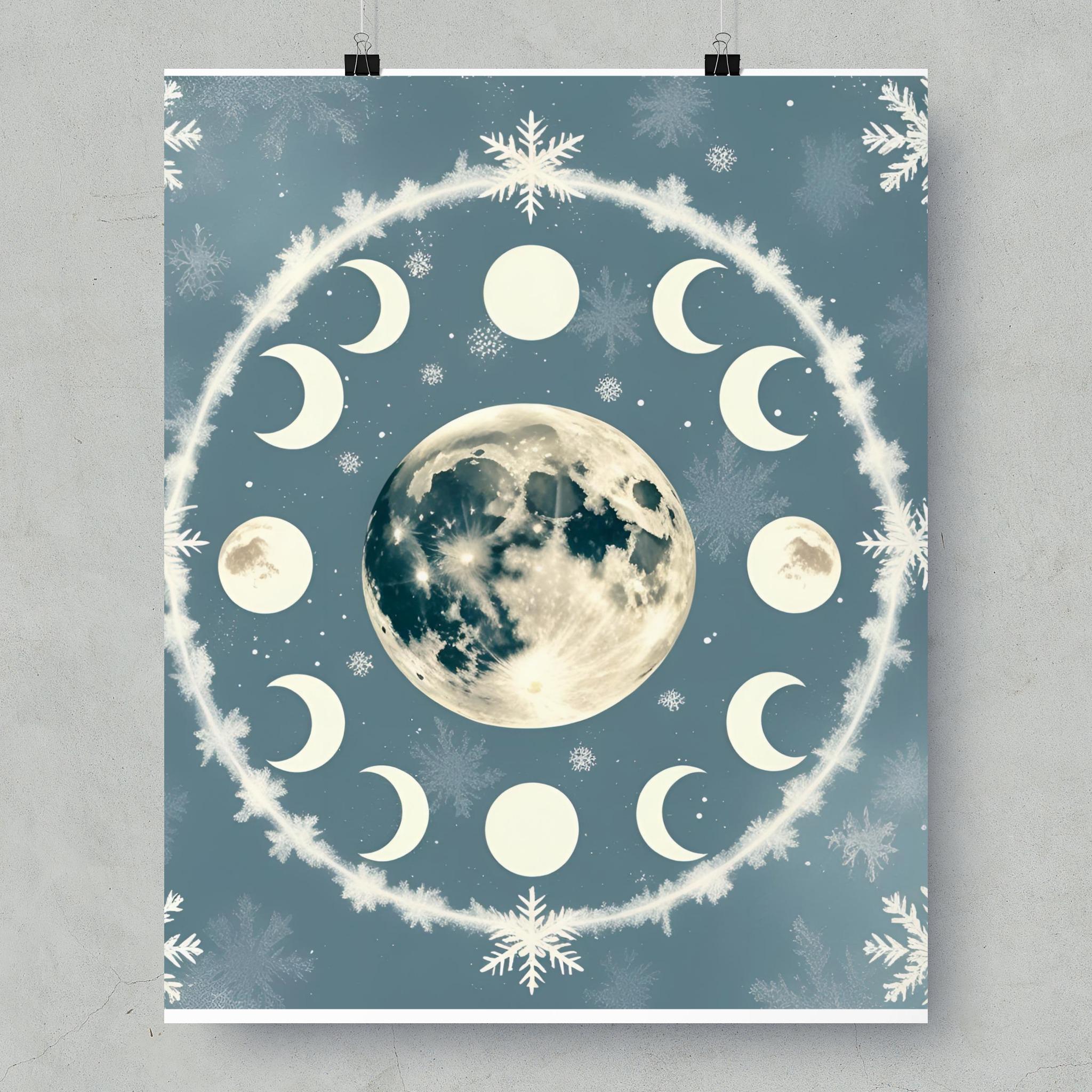 Lunar Phases Poster: Winter Solstice Celestial Mandala Art - Etsy
