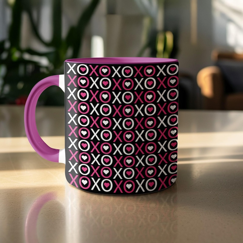 Hugs and Kisses Mug: XOXO Pattern, Hearts, Black Background - Etsy UK