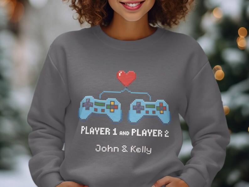 Couples Gaming Sweatshirt, Player 1 Player 2, Valentine's Gift, Custom ...