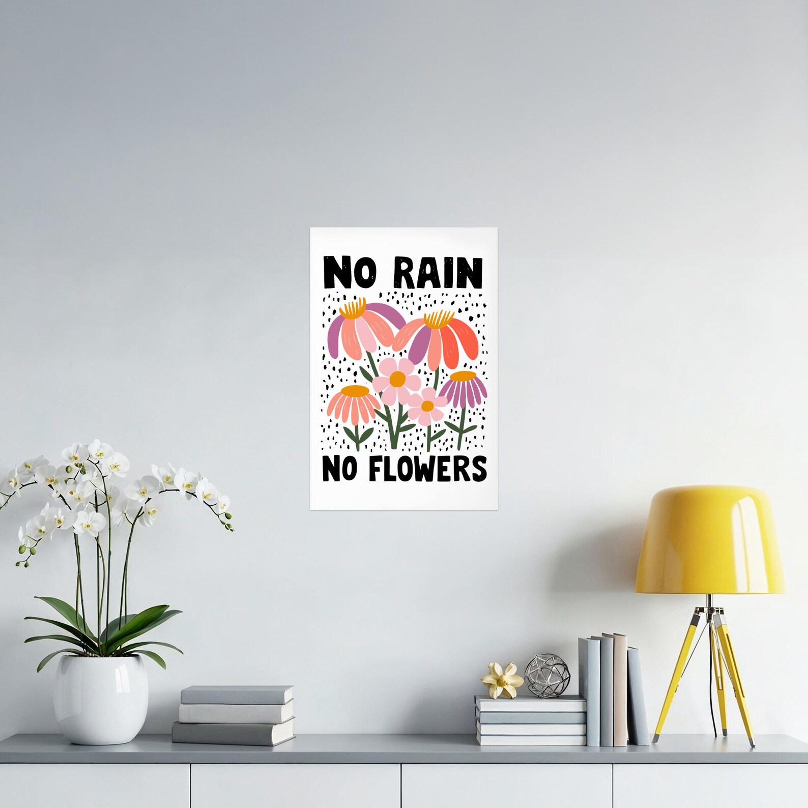 Boho Floral Wall Art Print Quote: No Rain No Flowers - Dopamine Decor ...