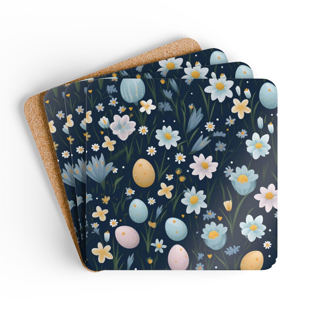 Easter Egg and Flower Coaster Set of 4, Spring Decor Coasters, Floral ...
