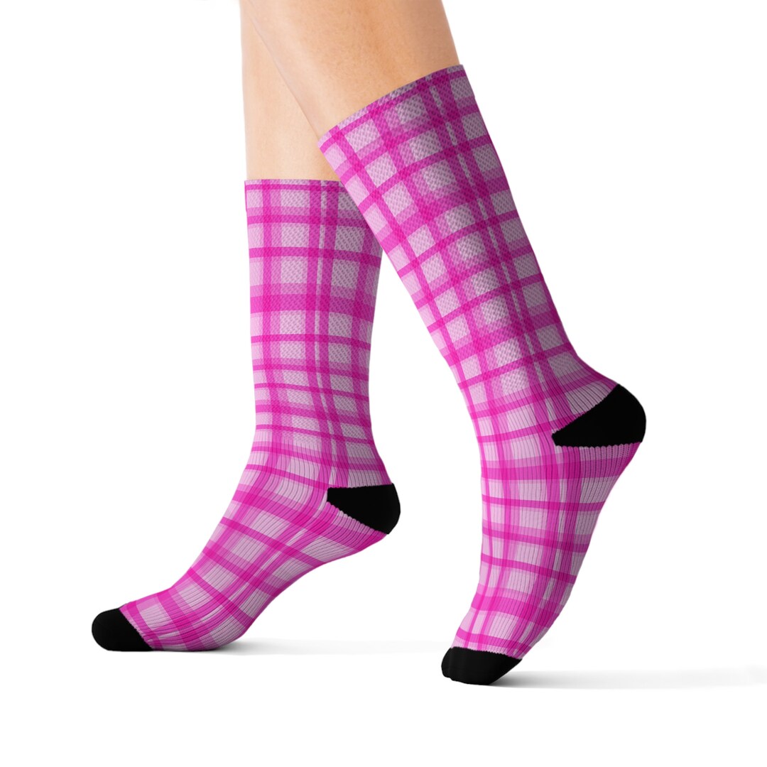 Sublimation Pink Check Novelty Socks for Women Casual Funny Fun Boot ...