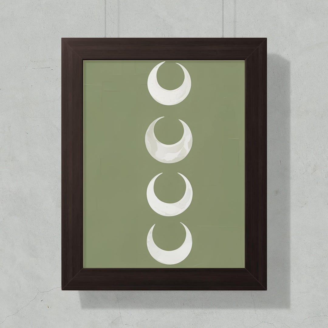 Green Moon Phases Poster: Minimalist Celestial Wall Art - Etsy