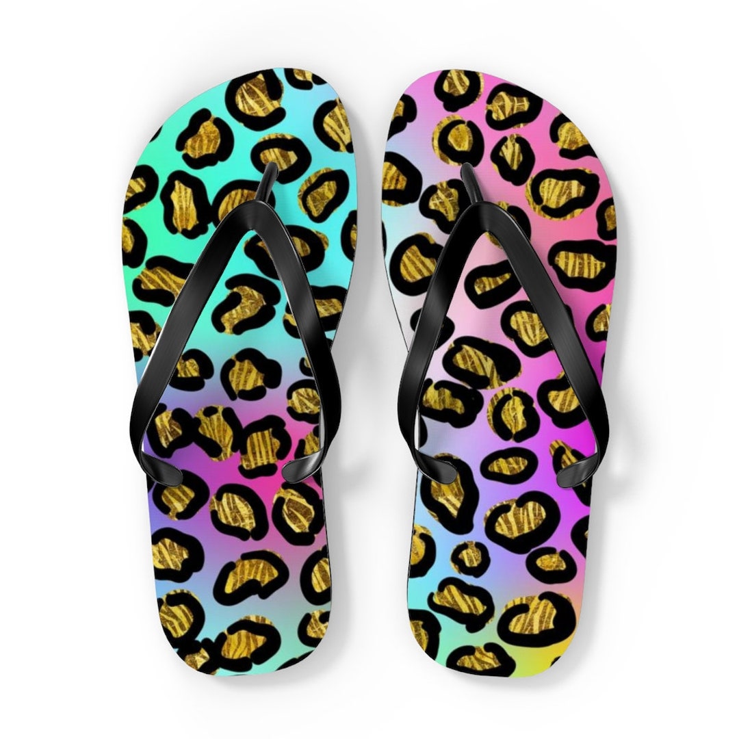 Flip Flops Rainbow Leopard Flip Flops Summer Shoes-beach Shoes Barefoot ...
