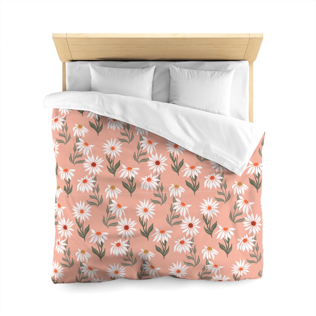 Pink Floral Duvet Cover: Retro Daisy Bedding, Polyester Microfiber - Etsy