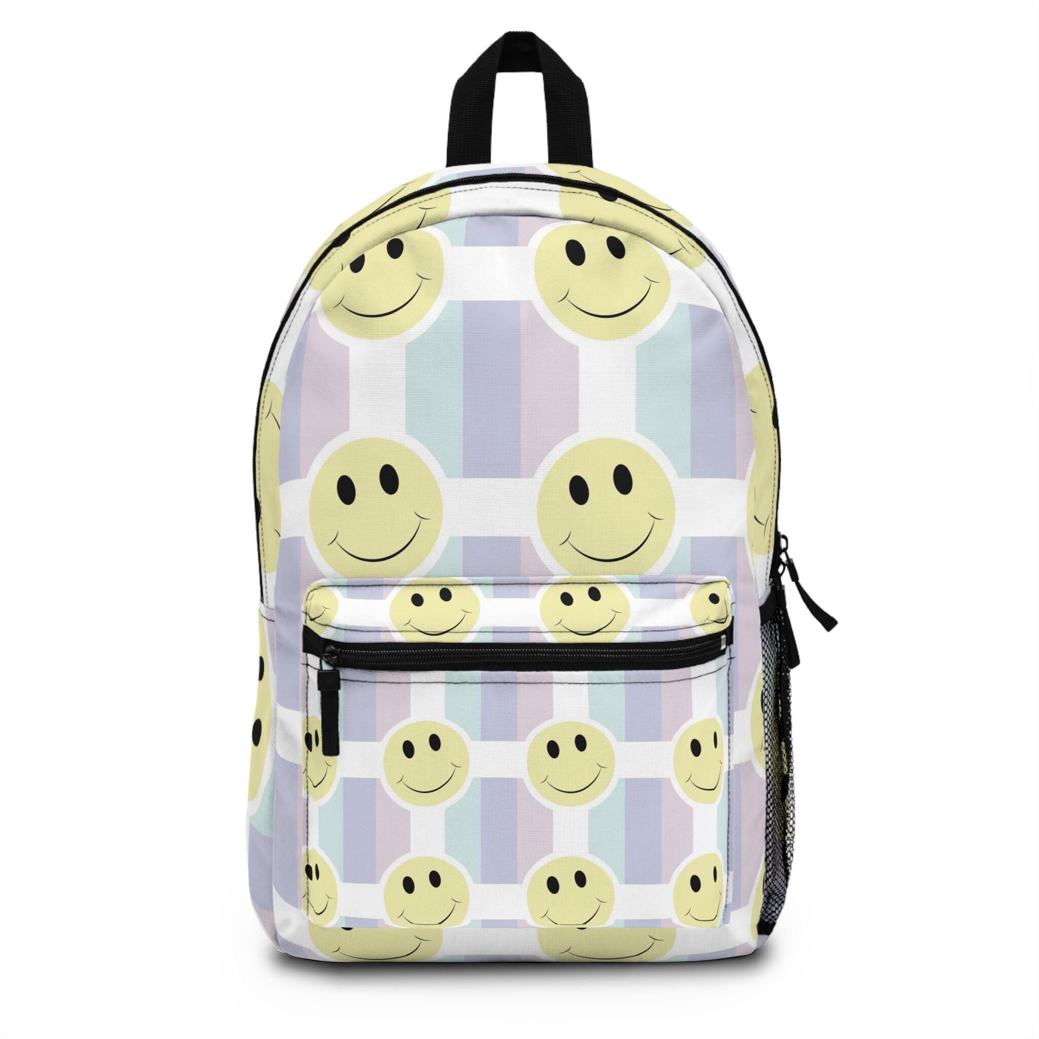 Smiley Face Backpack, Trendy Smiley Faces Bag, Cool Smiley Patterned ...