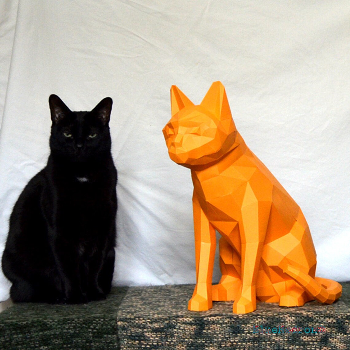 Cat Model Paper Trophy Low Poly 3D Origami Papercraft Faux Taxidermy ...