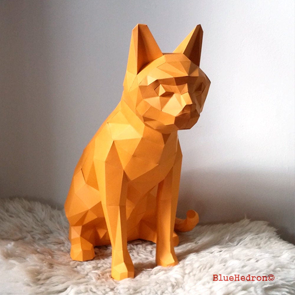 Cat Model Paper Trophy Low Poly 3D Origami Papercraft Faux Taxidermy ...