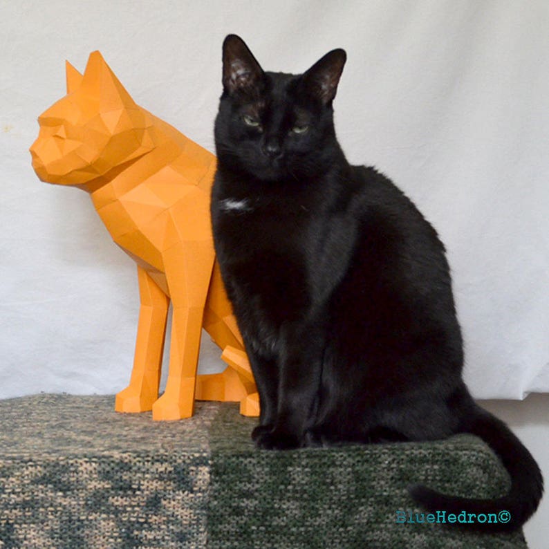 Cat Model Paper Trophy Low Poly 3D Origami Papercraft Faux Taxidermy ...
