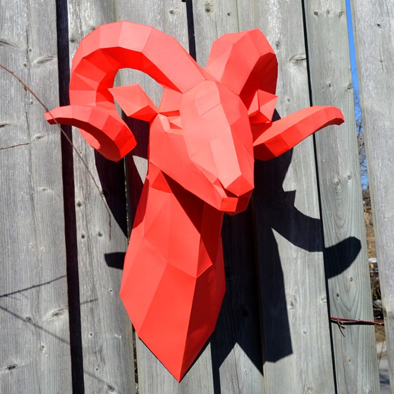 Ram Head Aries Trophy Papercraft Faux Taxidermy Wall Mount, Printable ...